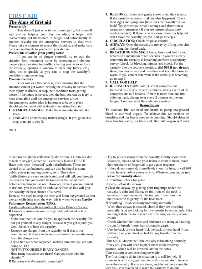 Maritime first aid notes (1) | PDF | Cardiopulmonary Resuscitation ...