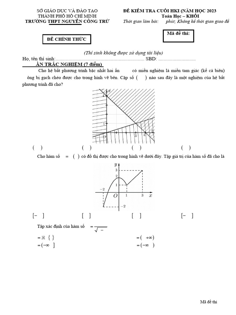 De Cuoi Hk1 Toan 10 Nam 2023 2024 Truong THPT Nguyen Cong Tru TP HCM | PDF