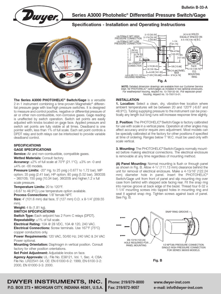 DWYER PHOTOHELIC GAUGE | PDF | Relay | Switch