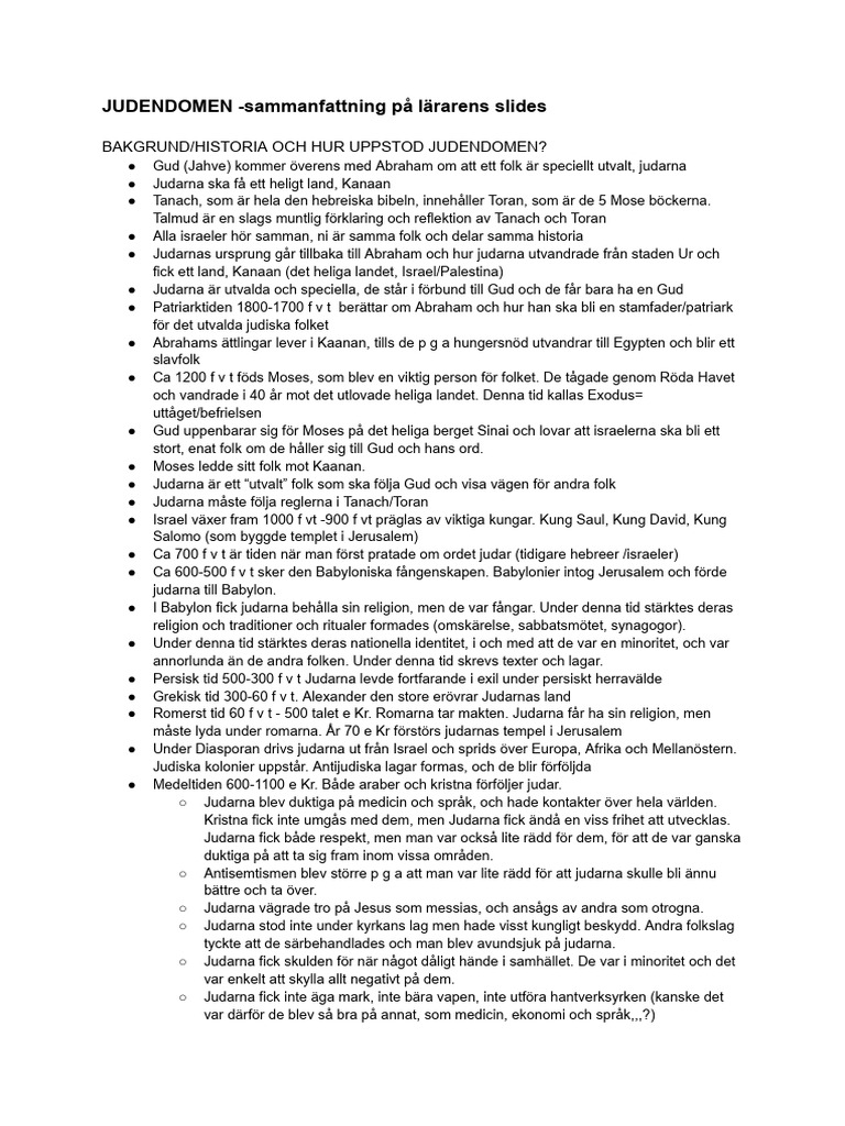 Judendomen-slides-sammanfattning | PDF