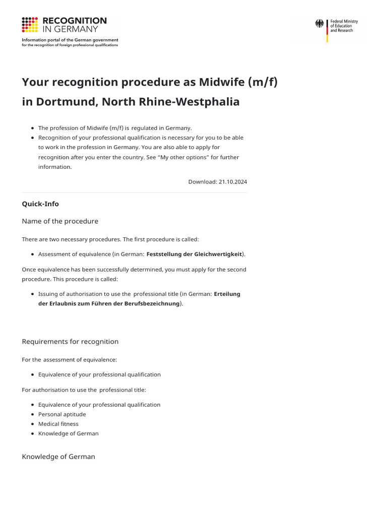 Midwife Qualification Recognition in Germany | PDF | Professional ...