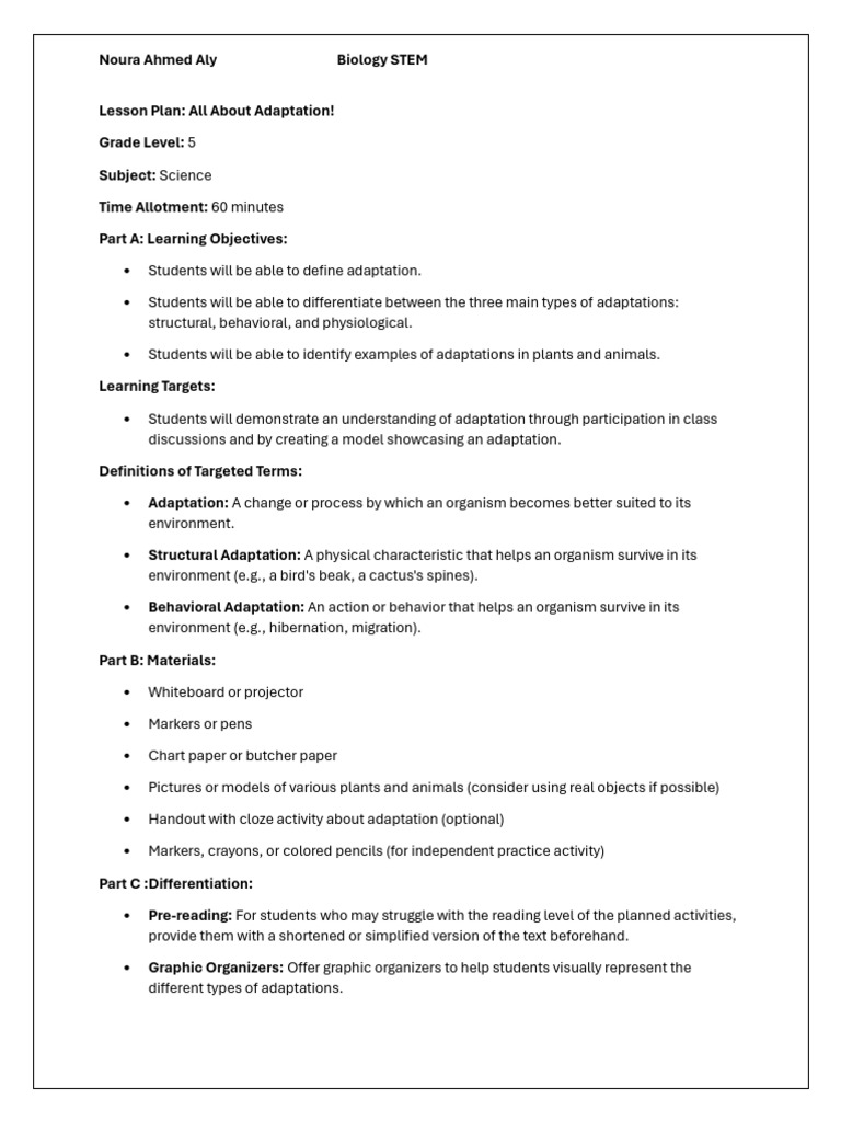 Detailed Lesson Plan (Adaptation) | PDF | Adaptation | Learning