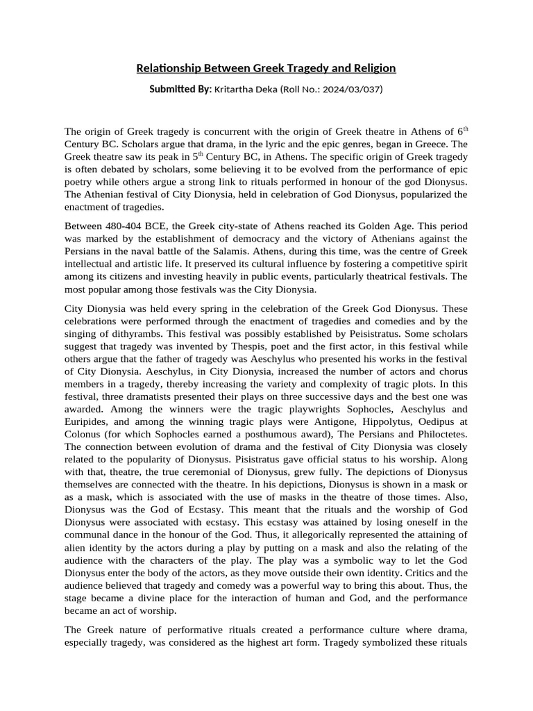 Greek Tragedy and Its Religious Roots | PDF | Greek Tragedy | Sophocles