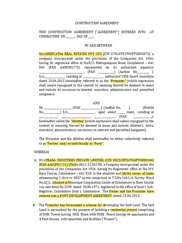 Construction Agreement | PDF | Taxes | Building