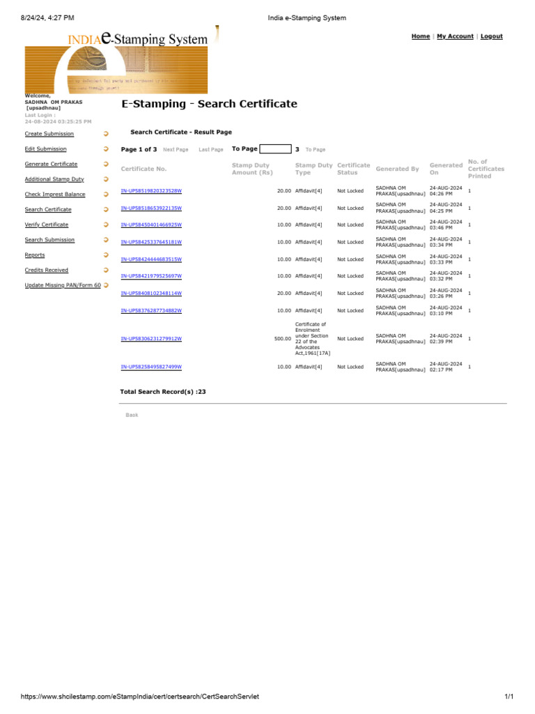 India E-Stamping System | PDF