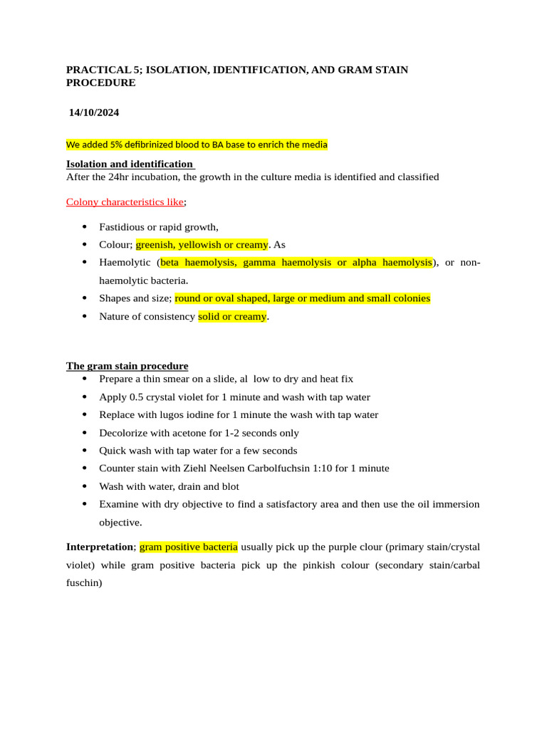 PRACTICAL 5 Morphology characteristics and Gram staining | PDF