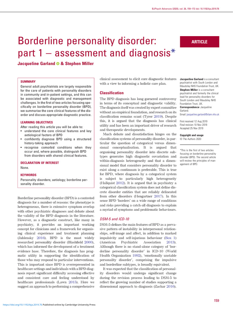 Borderline Personality Disorder Part 1 Assessment and Diagnosis | PDF ...