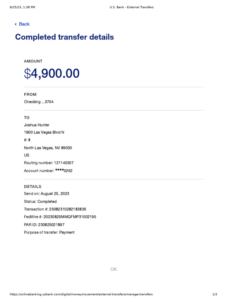 U.S. Bank - External Transfers | PDF | Credit | Finance & Money Management