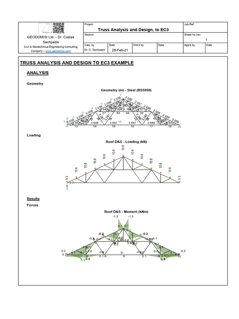 Sachpazis - Truss Analysis and Design Example - Costas - 28-02-2021 | PDF | Mechanics | Engineering