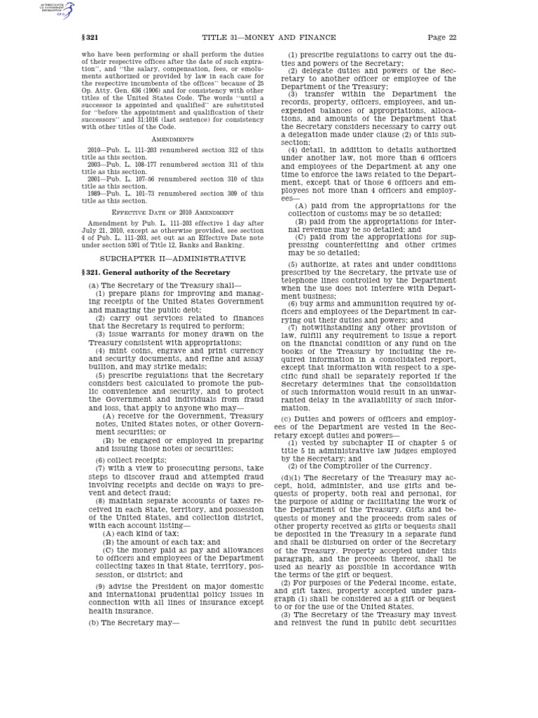 31 Usc 321 | PDF | Taxes | Expense