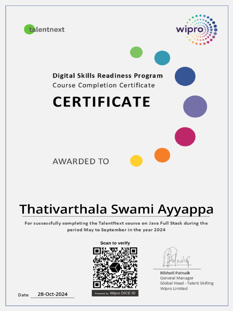 Wipro TalentNext Java Full Stack Certification - 1730268715052 | PDF