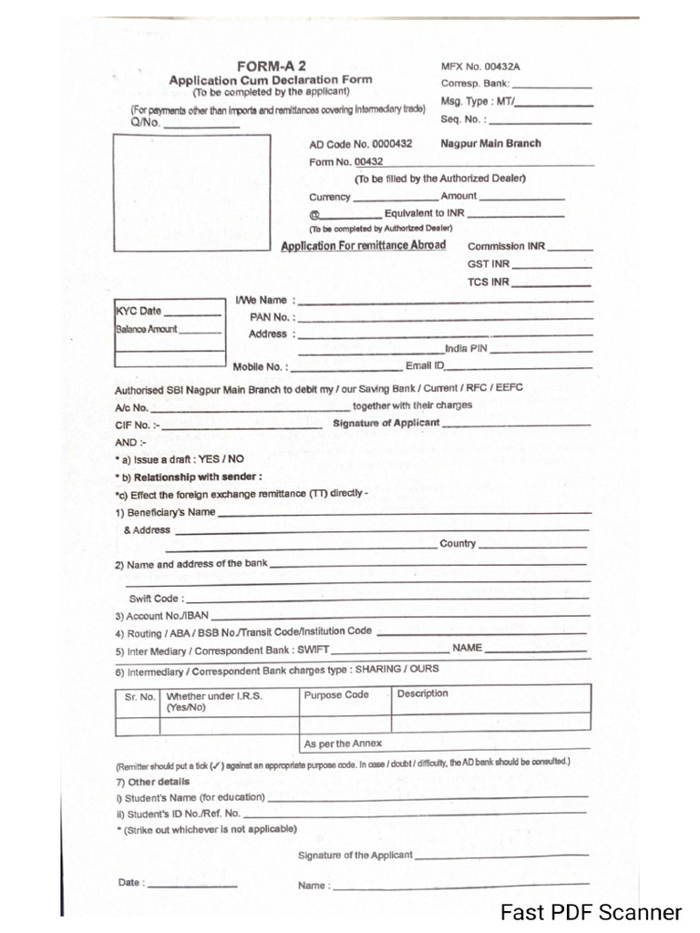 Application Format For Money Transfer Through Forex | PDF