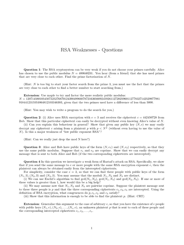 RSA Weaknesses | PDF | Applied Mathematics | Public Key Cryptography