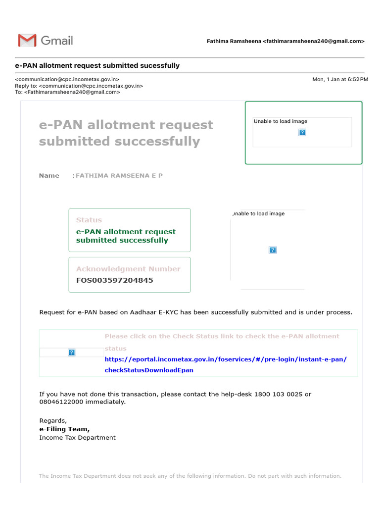 E-PAN Allotment Request Submitted Sucessfully | PDF | World Wide Web ...