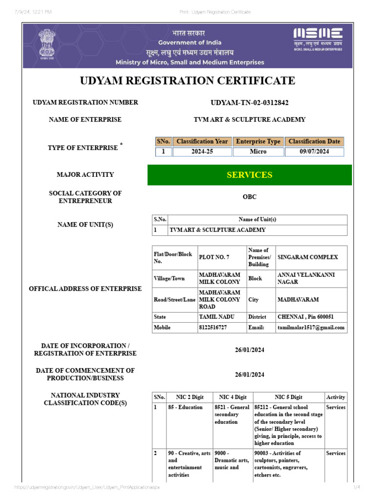 Print _ Udyam Registration Certificate | PDF