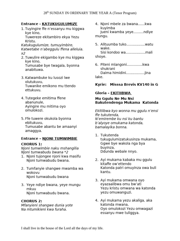 28th Sunday in ordinary time Tenor program | PDF | Theology | Religious ...