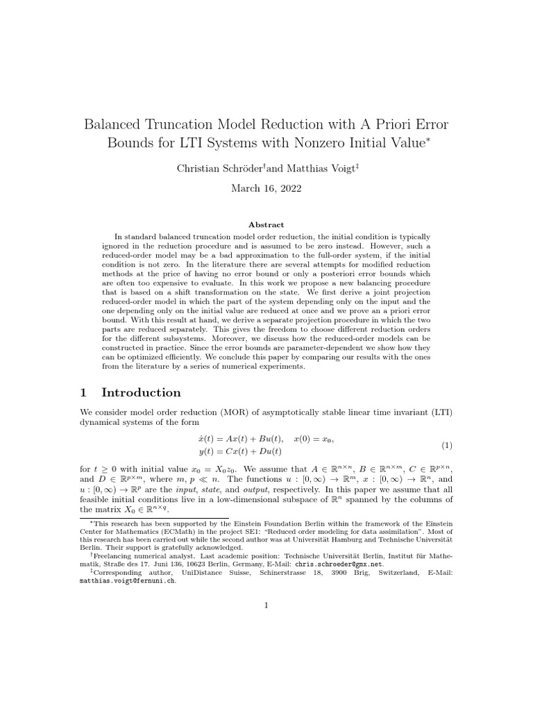 Balanced Truncation Model Reduction With A Priori Error Bounds For LTI Systems With Nonzero ...