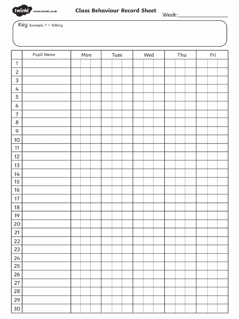 Class Behaviour Record Chart Weekly | PDF
