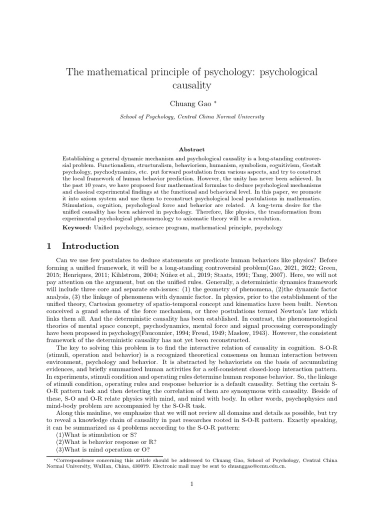 The mathematical principle of psychology：psychological causality | PDF ...