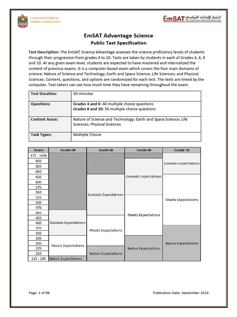 EmSAT Science Test Guide | PDF | Science | Multiple Choice