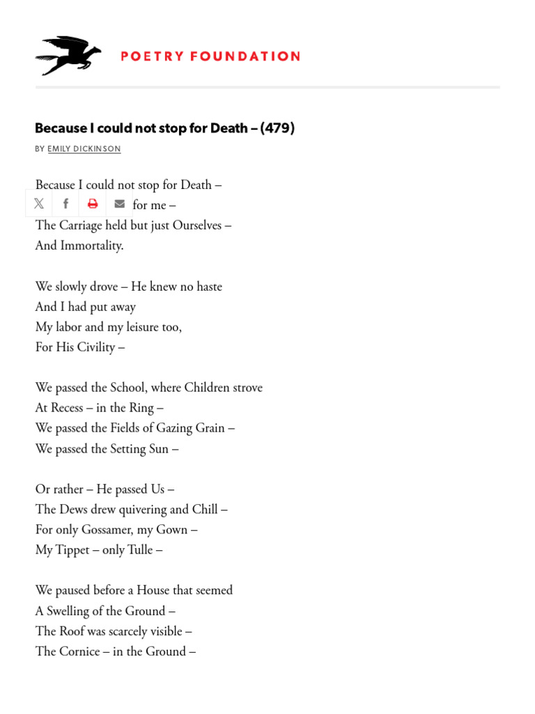 Because I Could Not Stop For Death - (479) - The Poetry Foundation | PDF