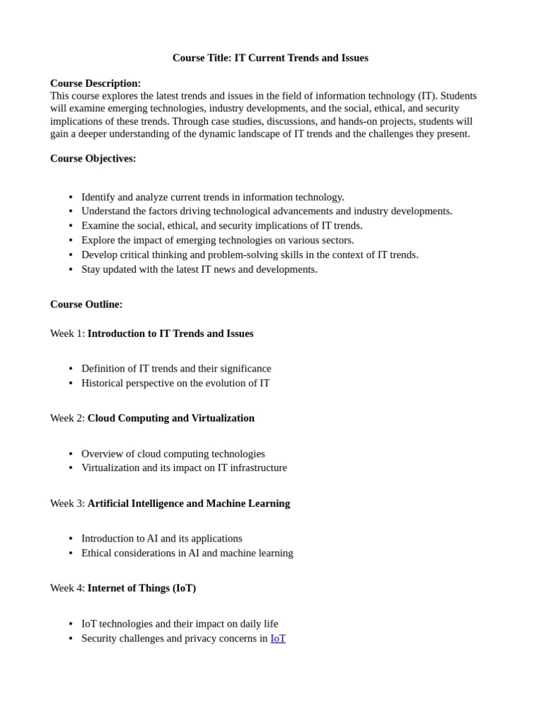 IT Trends and Issues Course Overview | PDF | Internet Of Things | Security