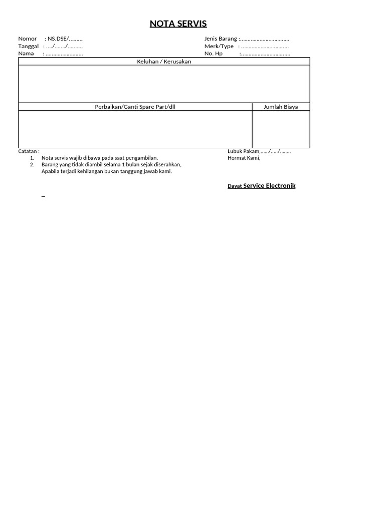 Nota Servis Ac | PDF