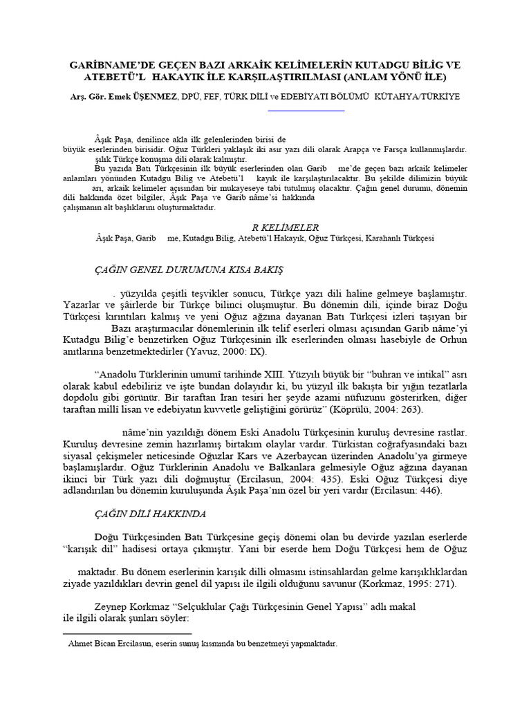 Bildiri Kırşehir Garibnâme | PDF