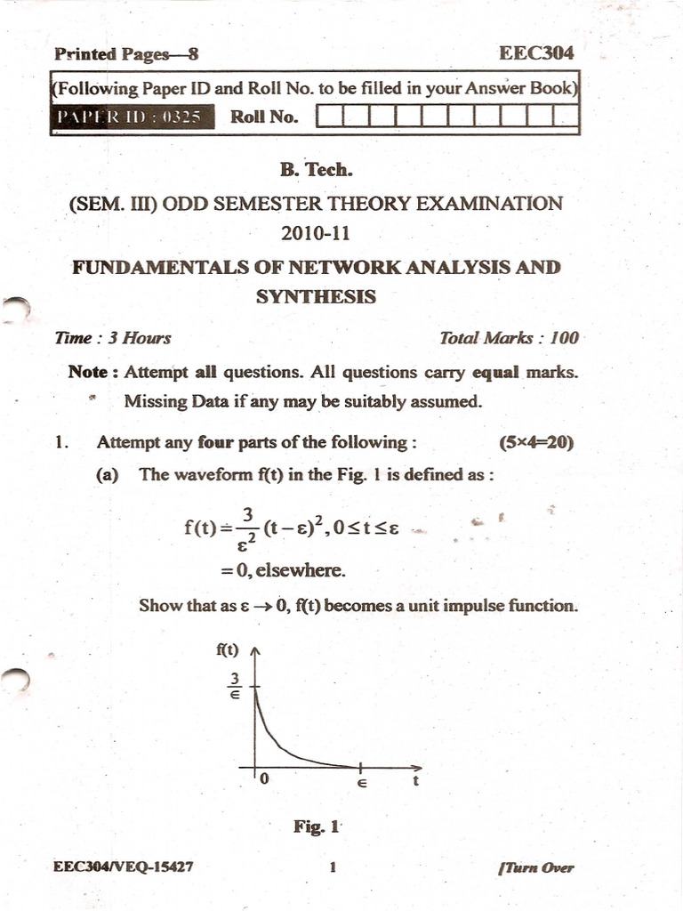 EEC-304 Fundamentails of Network Analysis & Synthesis | PDF | Applied ...