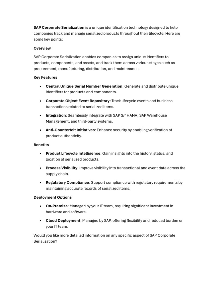 SAP Coporate Serialization Basic | PDF