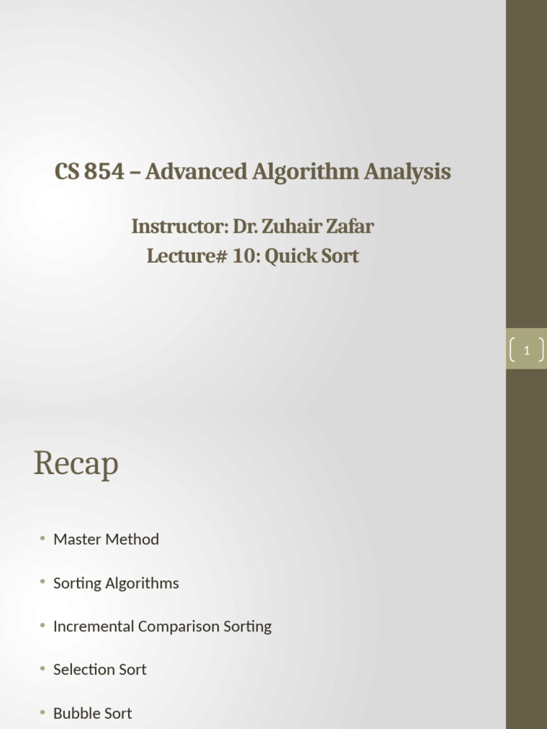 Lecture 10 - Quick Sort | PDF | Computer Programming | Theoretical Computer Science