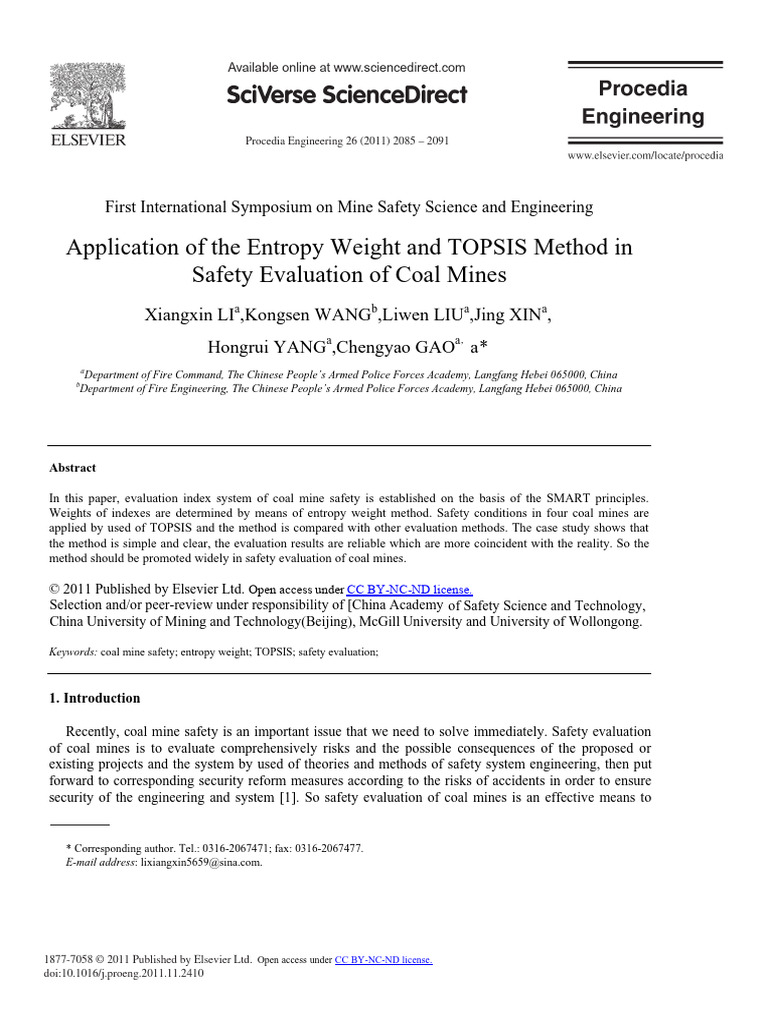 Li Vd. - 2011 - Application of The Entropy Weight and TOPSIS Metho ...