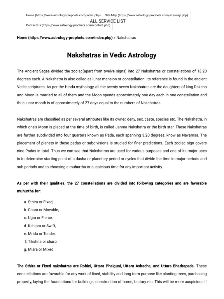 27 Nakshatras in Vedic Astrology - Uses | PDF | Hindu Astrology ...