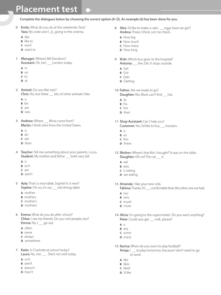 Placement Test With Key | PDF