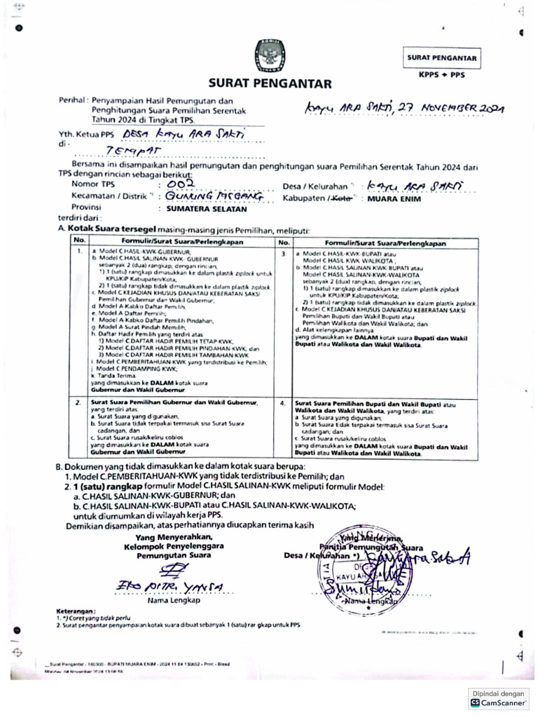 TPS 002 Surat Pengantar KPPS-PPS | PDF
