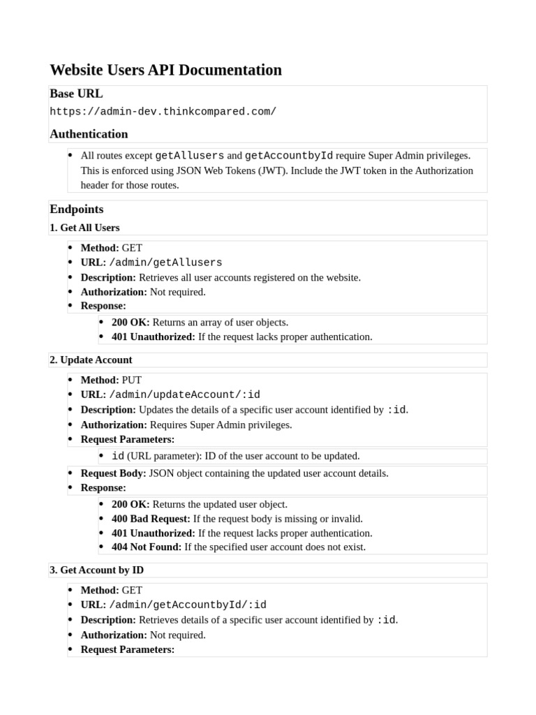 Website Users API Documentation | PDF