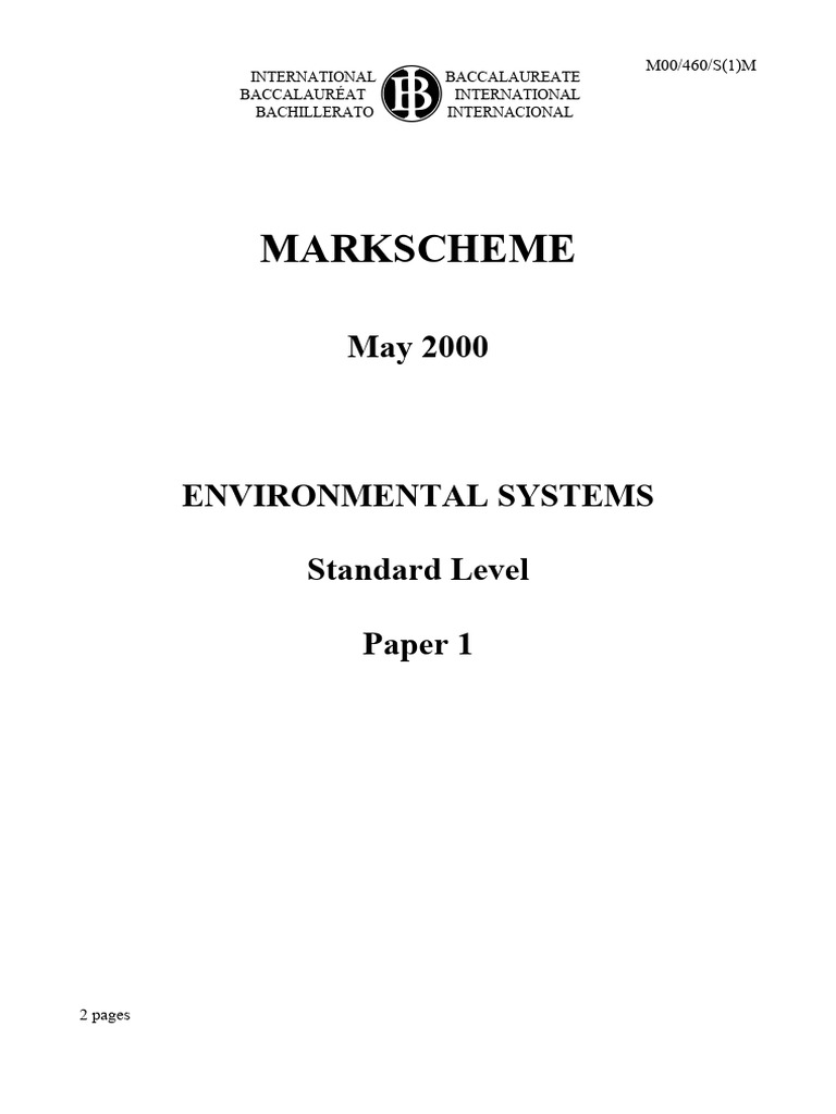 Environmental Systems and Societies Paper 1 SL Markscheme | PDF