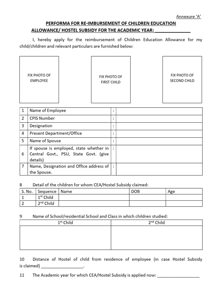 Children Education Allowance Application | PDF | Social Institutions