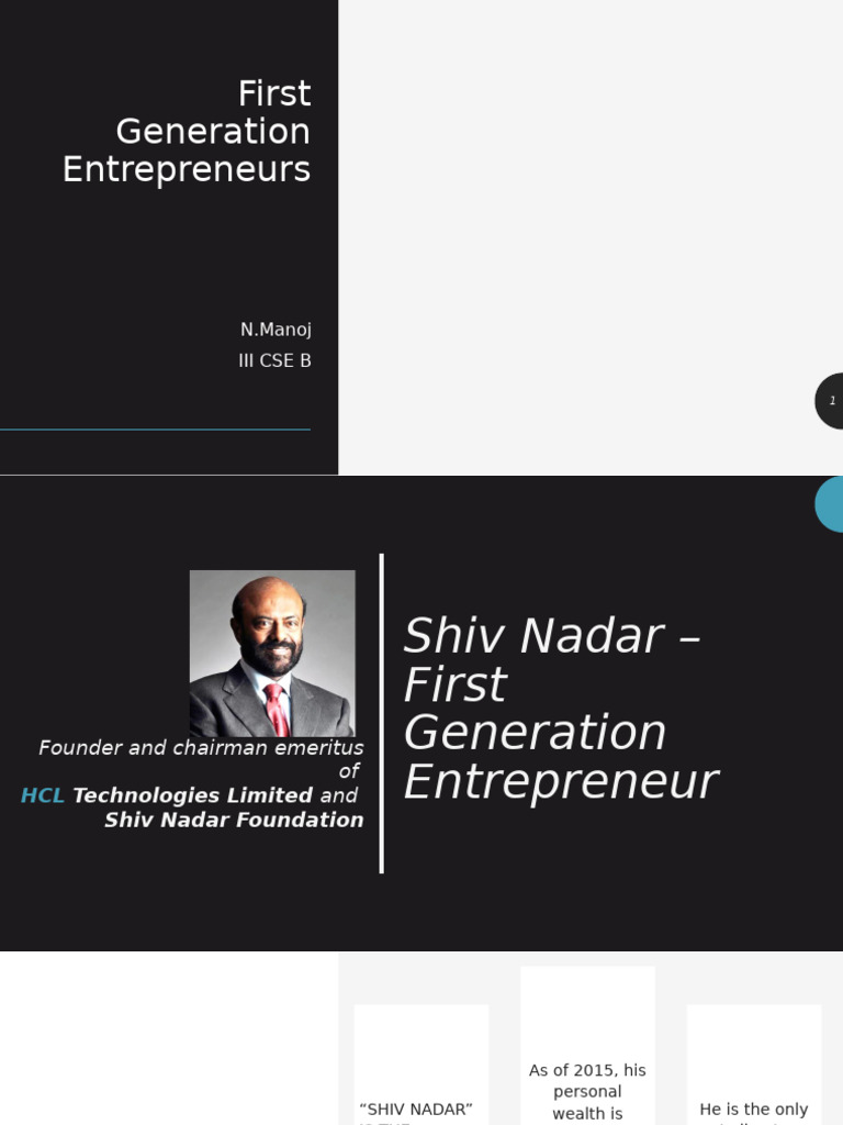 Shiv Nadar: First Gen Entrepreneur Insights | PDF