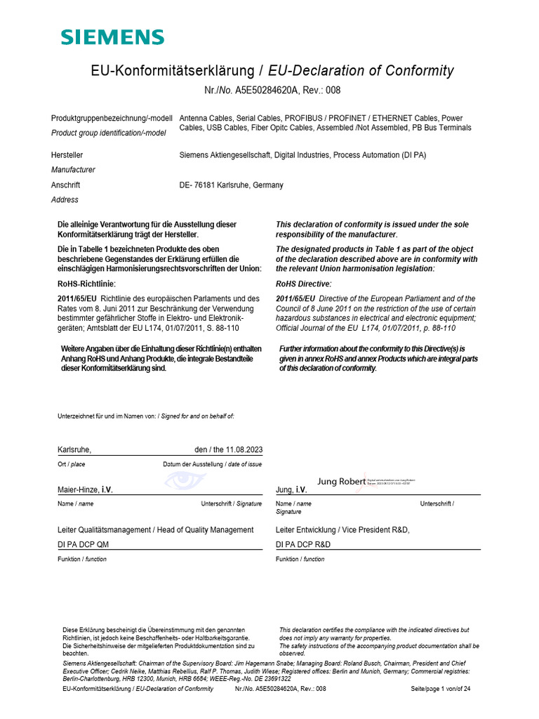 EU Declaration of Conformity - Siemens | PDF | Conformity | Electronics
