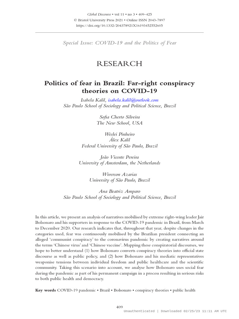 Kalil at Al (2021) - Politics of Fear in Brazil Far-Right Cons | PDF ...