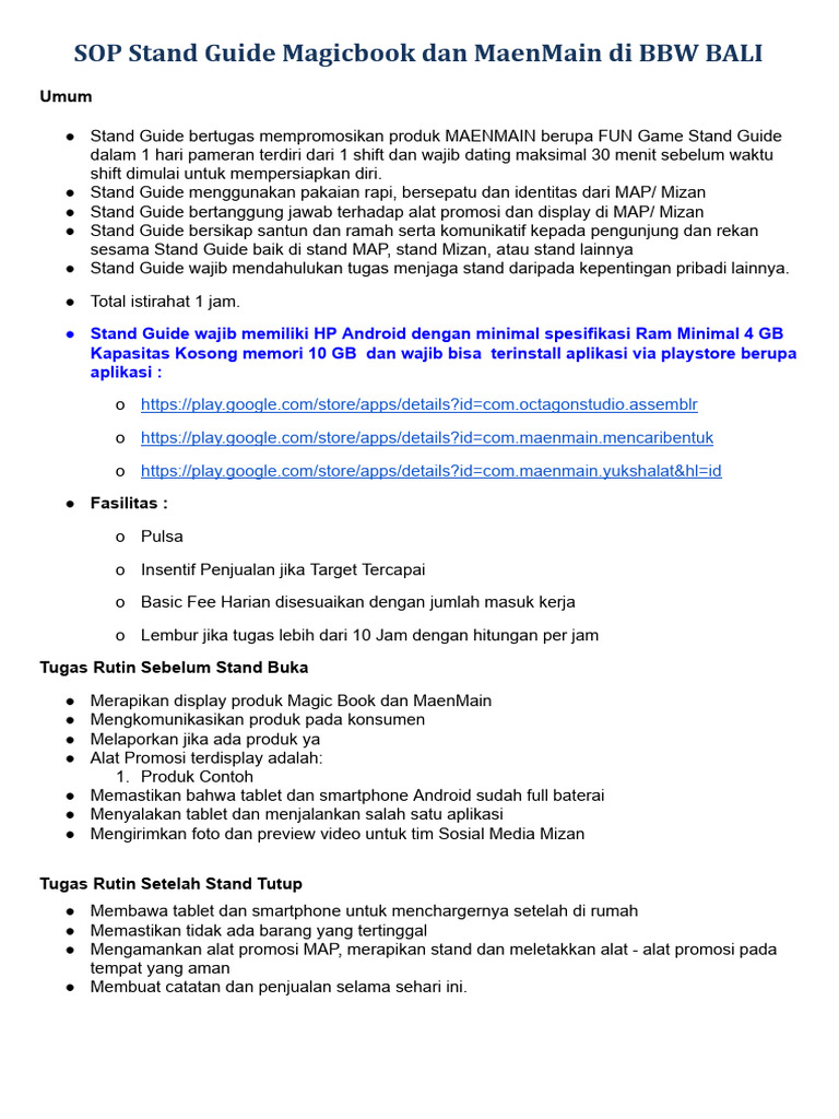 SOP Penjaga Stand BBW | PDF