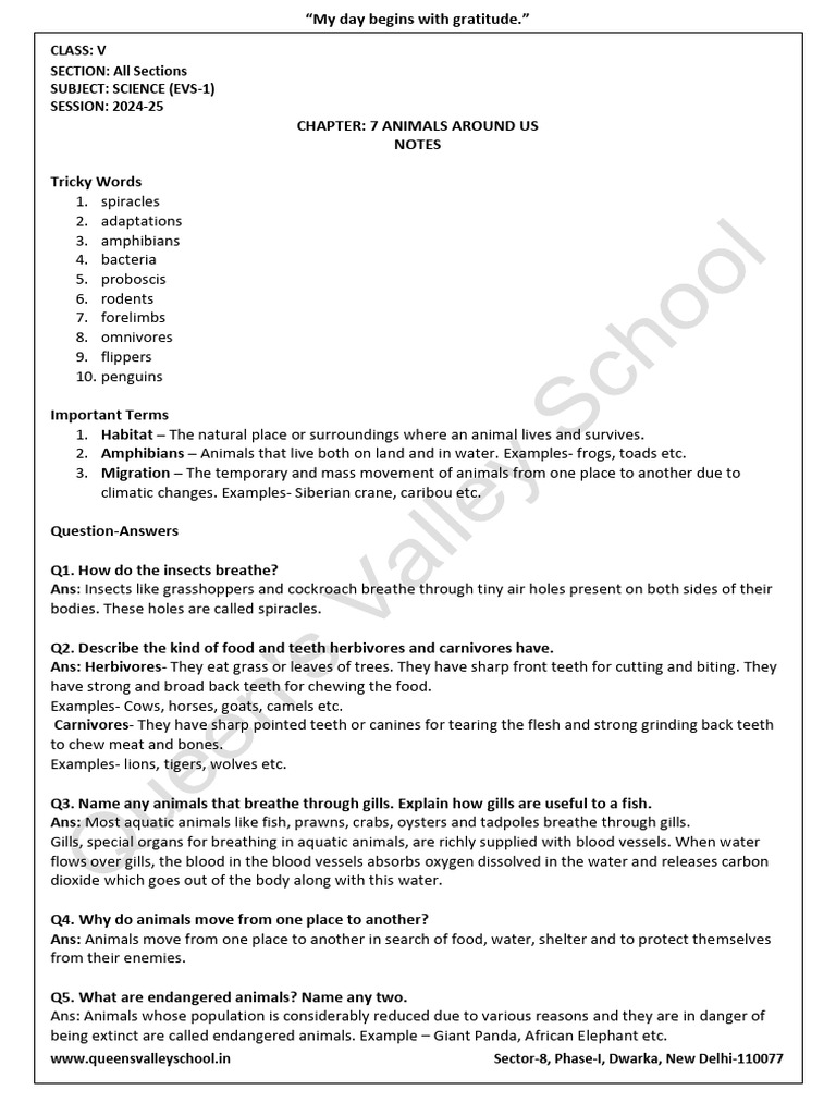 Animals Around Us: Class 5 Notes | PDF | Breathing | Gill