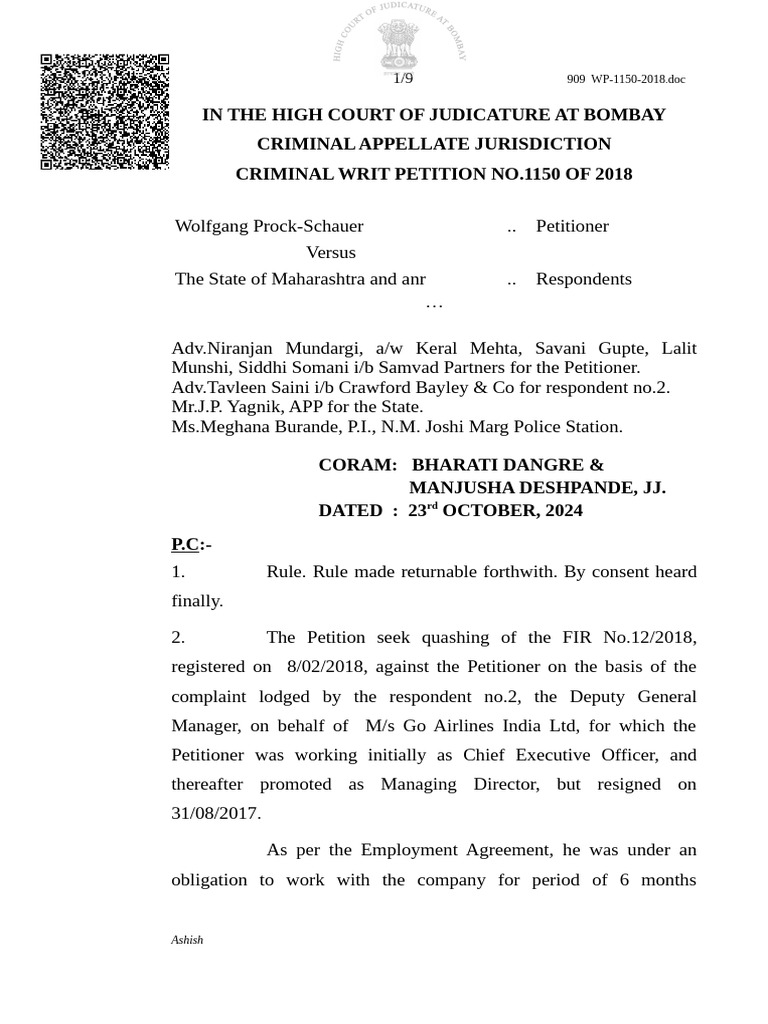 Wolfgang Prock Schauer V State of Maharashtra | PDF | Complaint | Public Law