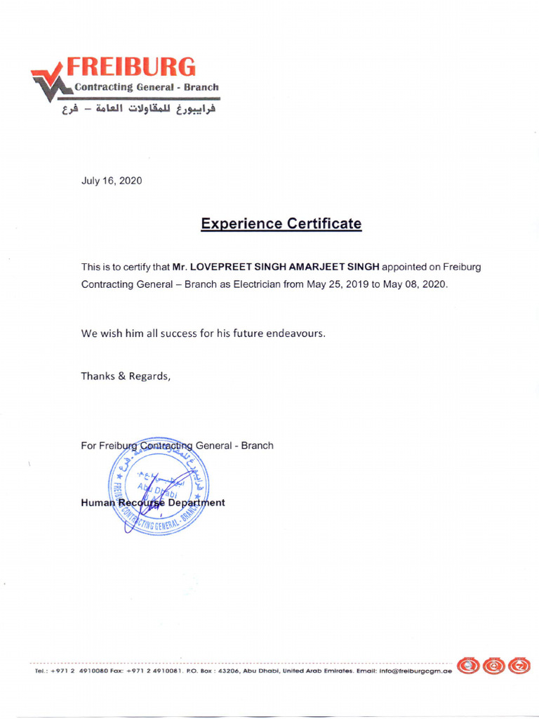 Freiburg Experiance Certificate | PDF