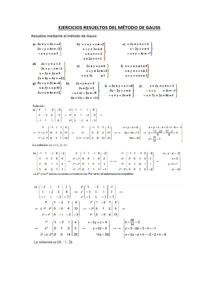 Ejercicios Resueltos Del Método de Gauss | PDF