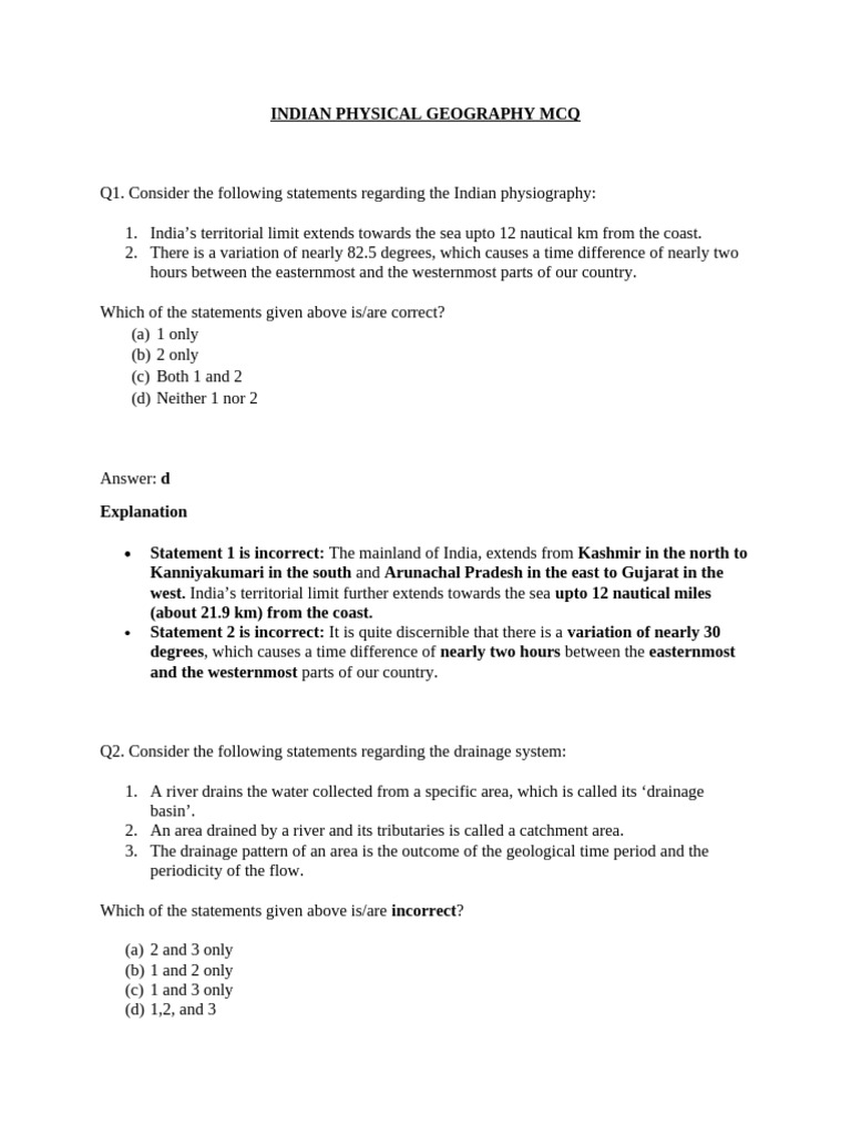 Indian Geography MCQs Explained | PDF | Monsoon | Soil