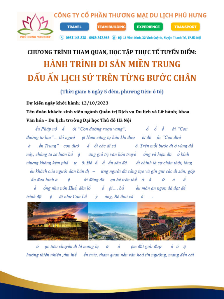 Pht-Hanh Trinh Di San Mien Trung 2024 | PDF