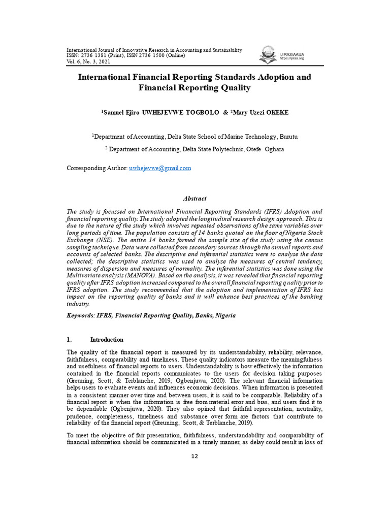IFRS Adoption and Financial Reporting Quality | PDF | International ...