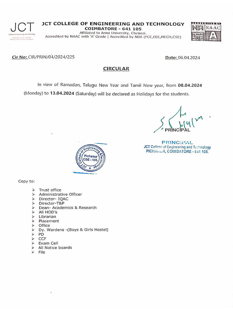 Holiday Circular - 2 | PDF